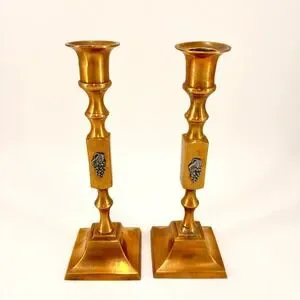 Accents | Vintage Brass Candlestick Holders Pair Grape Motif Square ...